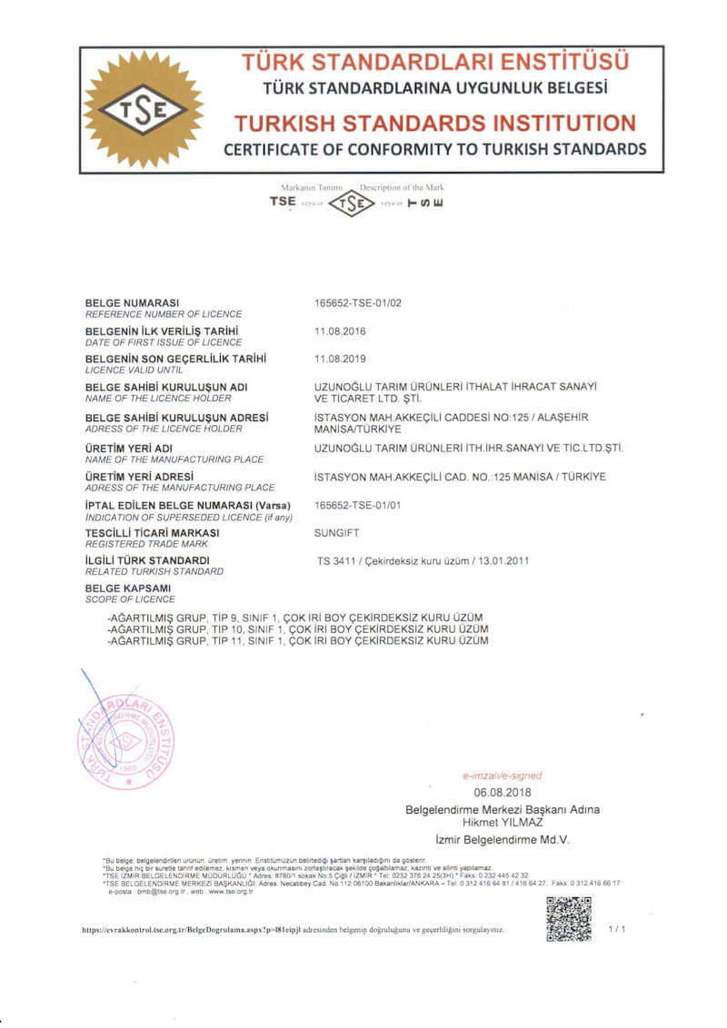 Certificates – Sungift | Uzunoğlu Tarım